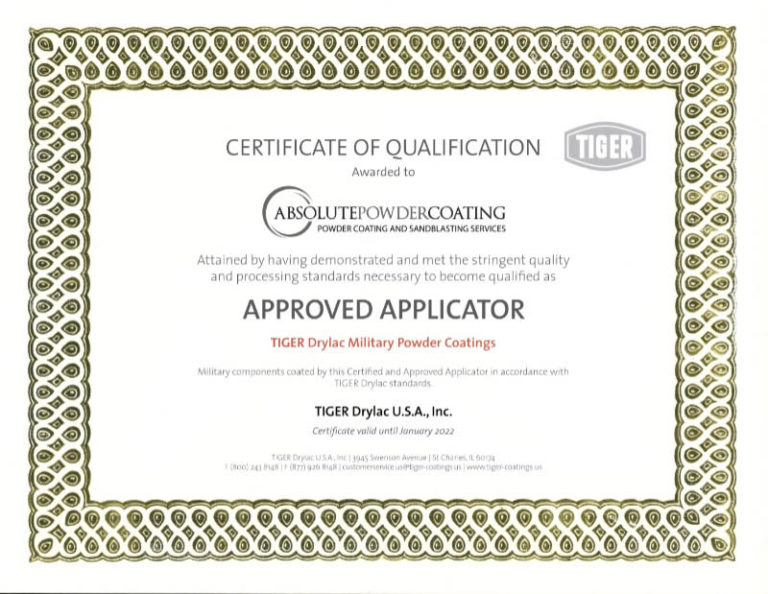 Certificate of Qualification – Absolute Powder Coating LLC-04 ...